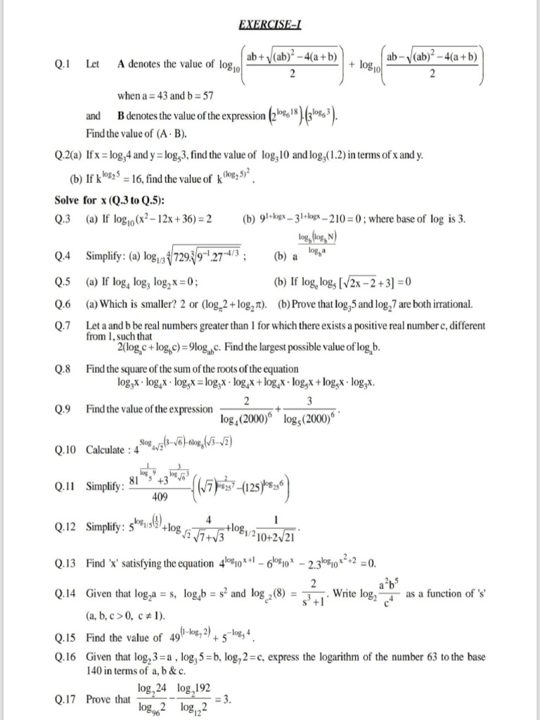 Logarithm Exercise | PDF | Logarithm | Numbers