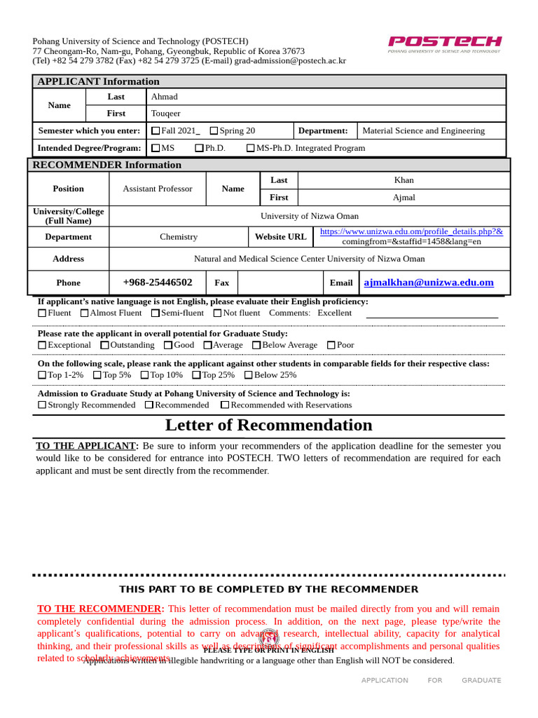 Recommendation Letter Dr Ajmal | PDF