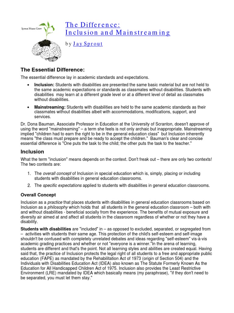 The Difference: Inclusion and Mainstreaming | PDF | Inclusion (Education) | Special Education