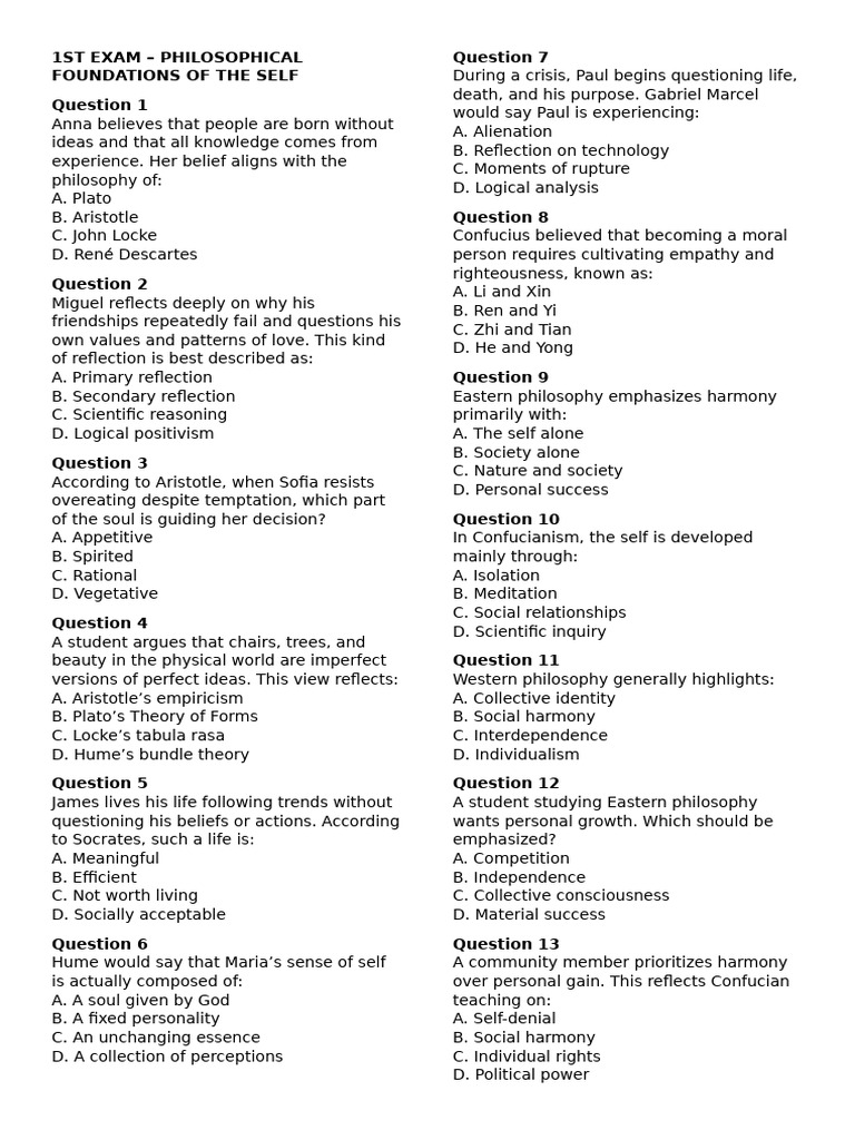 UTS FINAL EXAM MCQ | PDF | Intimate Relationships | Philosophy Of Self