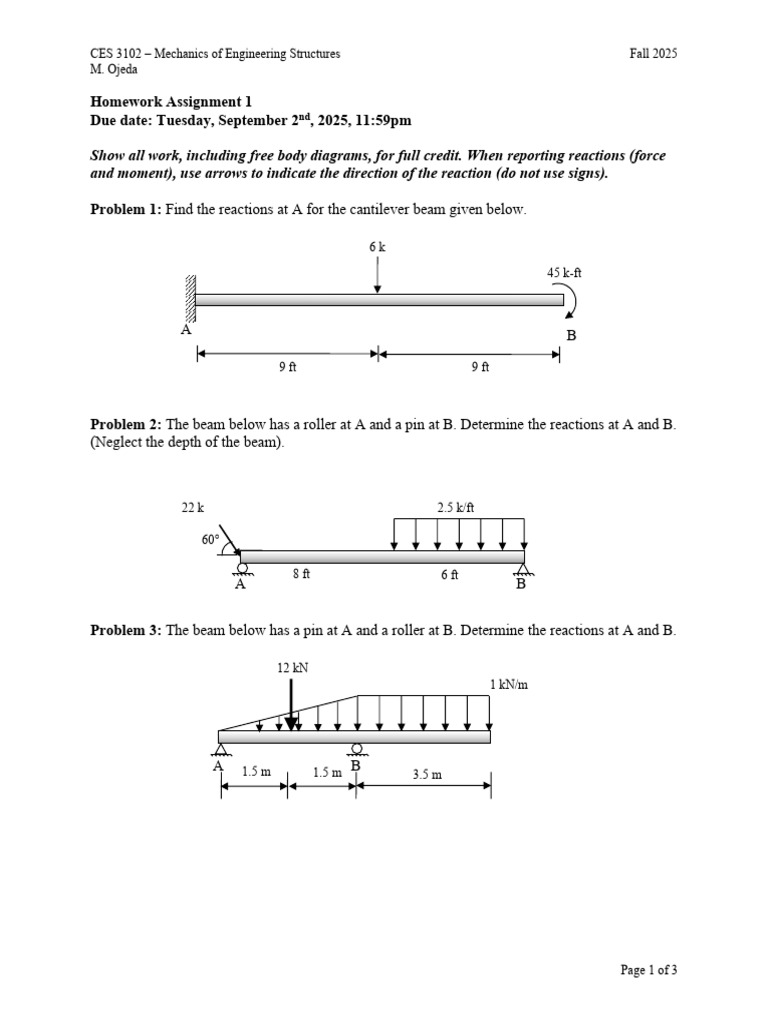 HW1 (1) | PDF | Structural Analysis | Physics