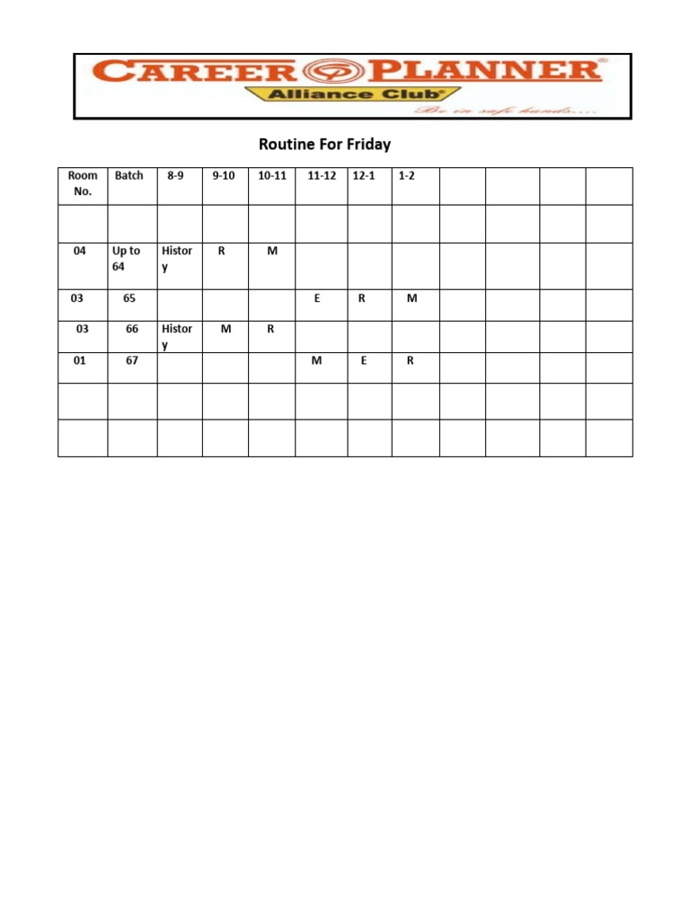 Routine for Friday (02!01!26) | PDF