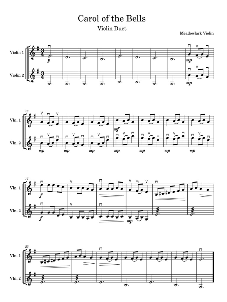 Carol of The Bells Violin Duet | PDF