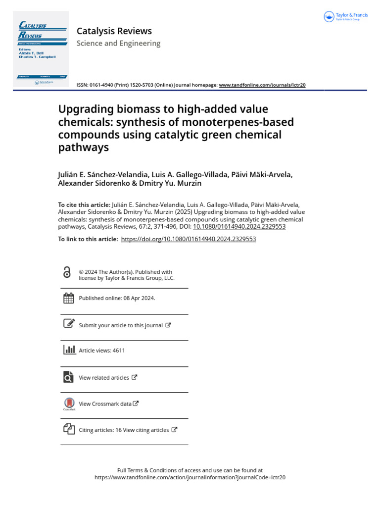 Upgrading Biomass to High-Added Value Chemicals Synthesis of ...