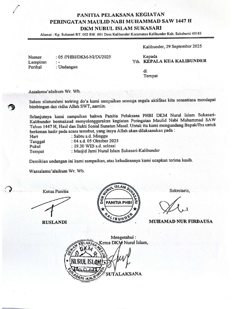 Undangan PHBI DKM Nurul Islam Kalibunder | PDF