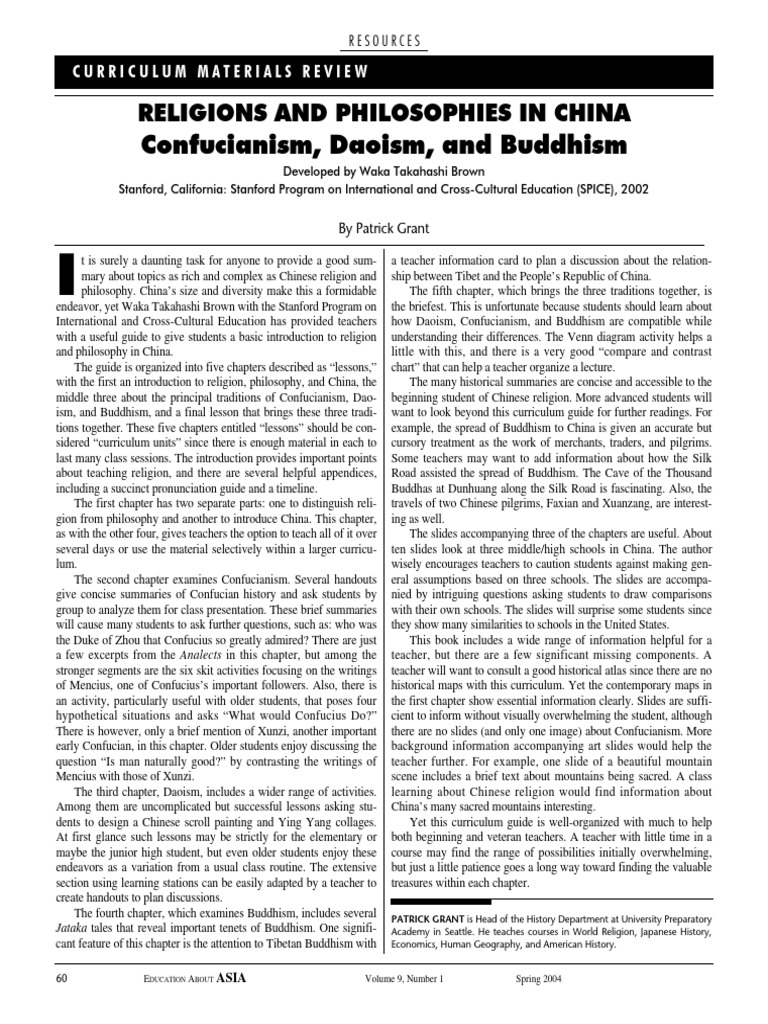 Religions and Philosophies in China Confucianism Daoism and Buddhism ...