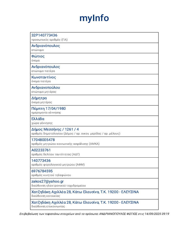 My Info | PDF