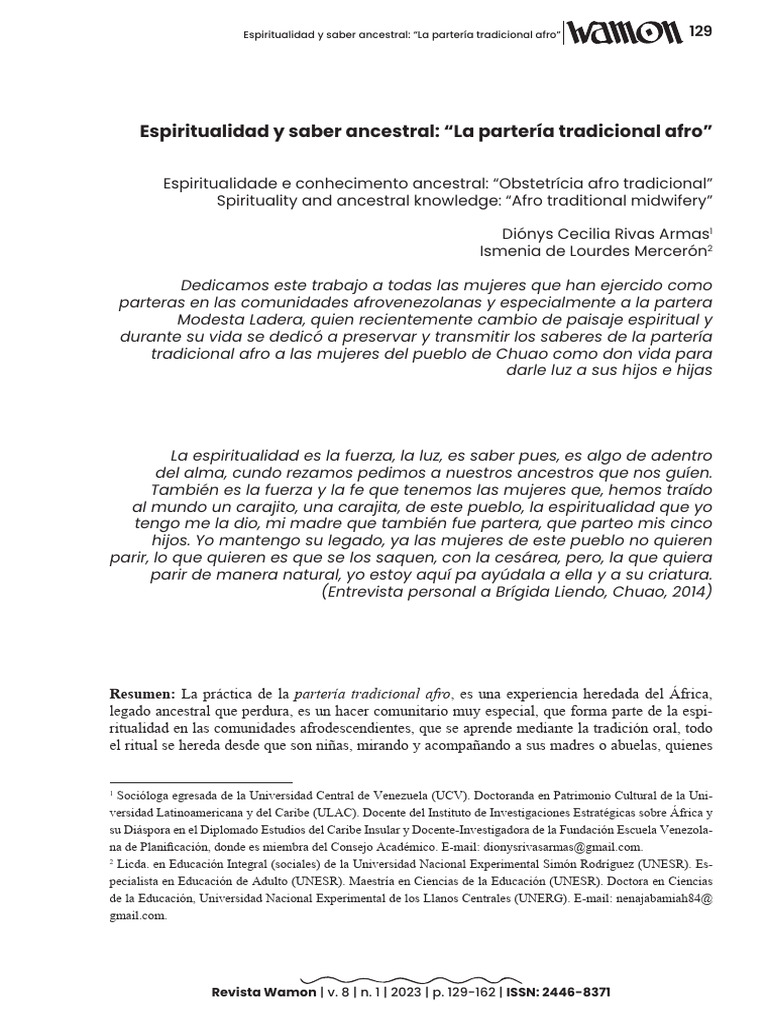Espiritualidad y Saber Ancestral: "La Partería Tradicional Afro" | PDF ...