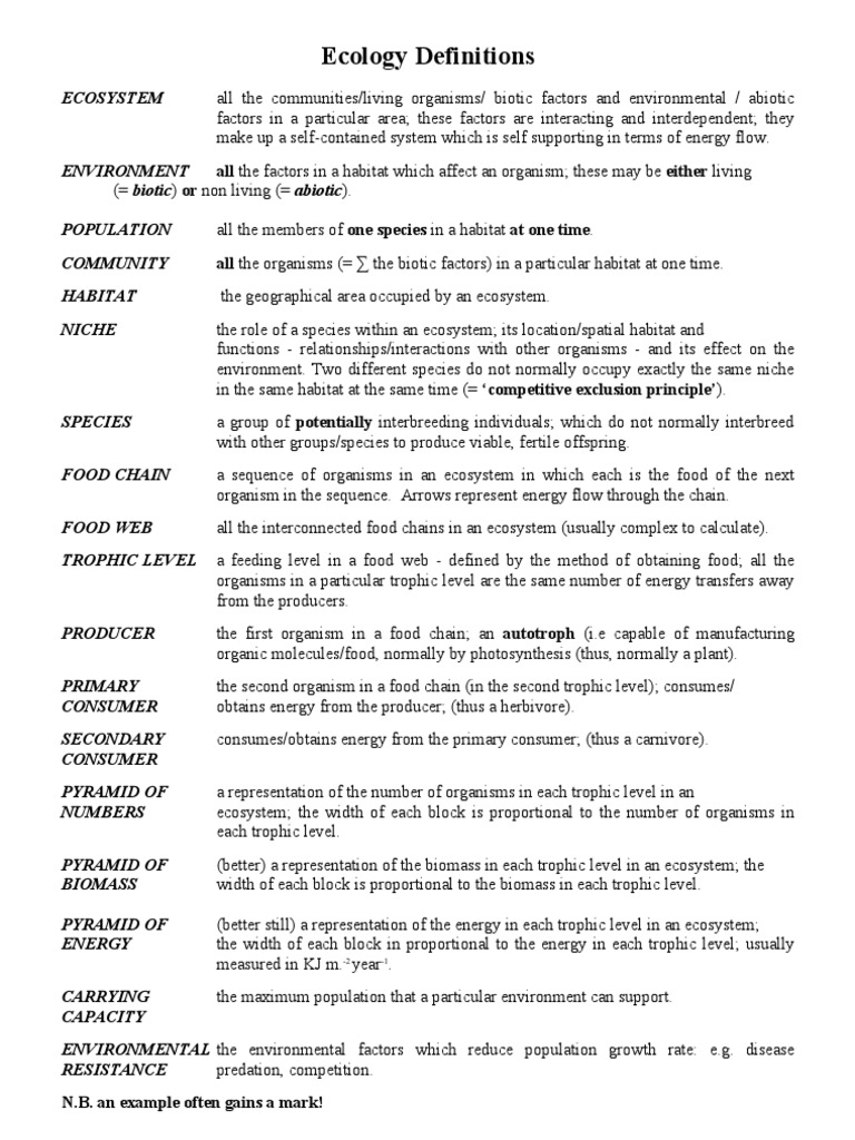 Key Ecology Terms and Definitions | PDF | Technology & Engineering
