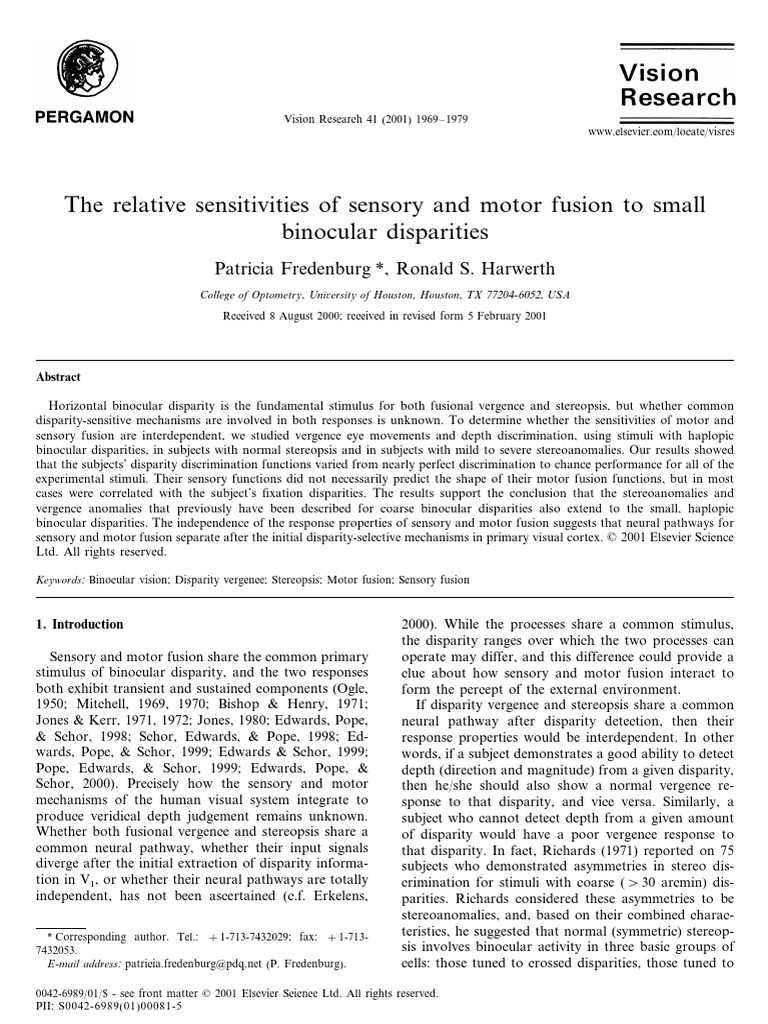 The Relative Sensitivities of Sensory and Motor Fusion to Sm 2001 ...