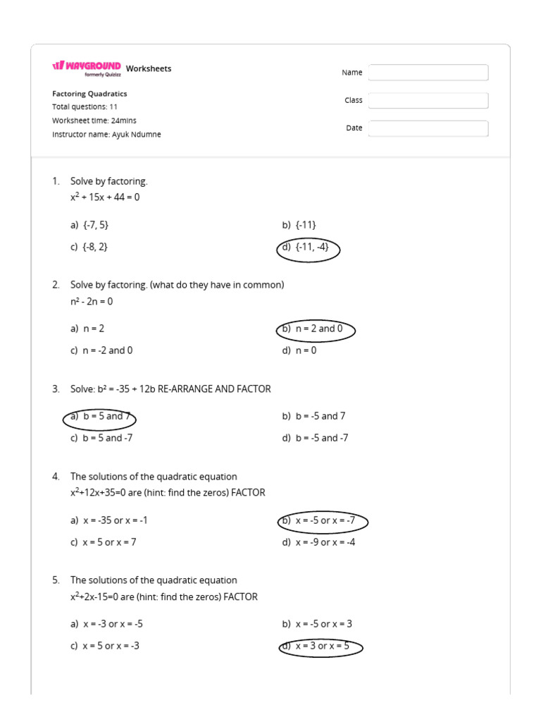 Factoring Quadratics Worksheet | PDF | Quadratic Equation | Discrete ...
