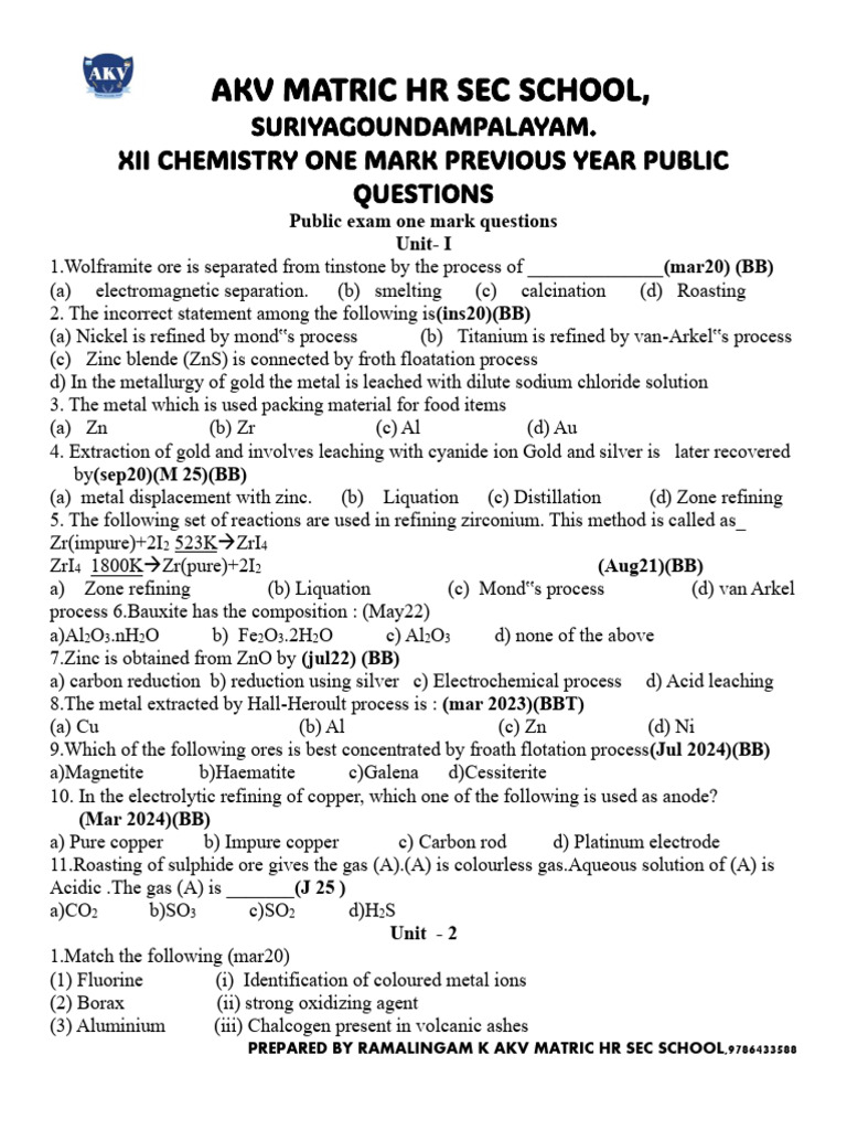 12th Chemistry onewords | PDF | Zirconium | Chemical Substances