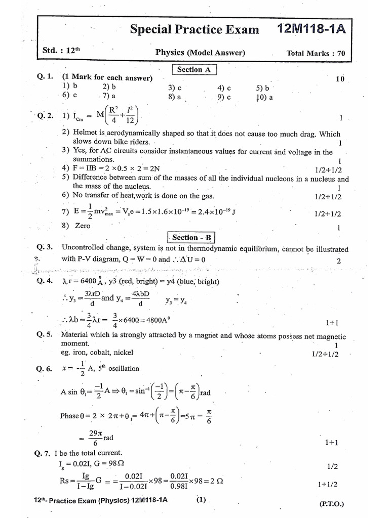 Physics Model Answer | PDF