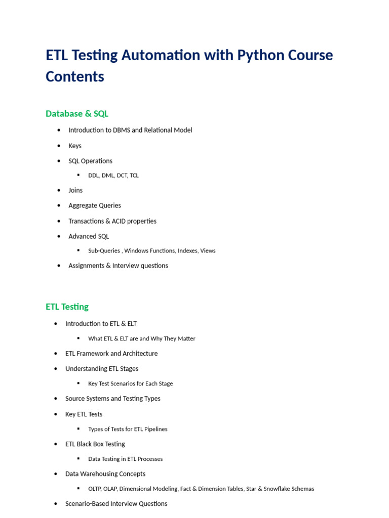 ETL Testing Automation with Python Course | PDF | Databases | Python ...