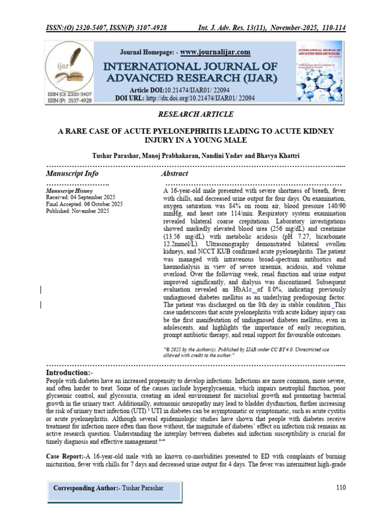 Ijar Article Apn | PDF | Urinary Tract Infection | Diabetes