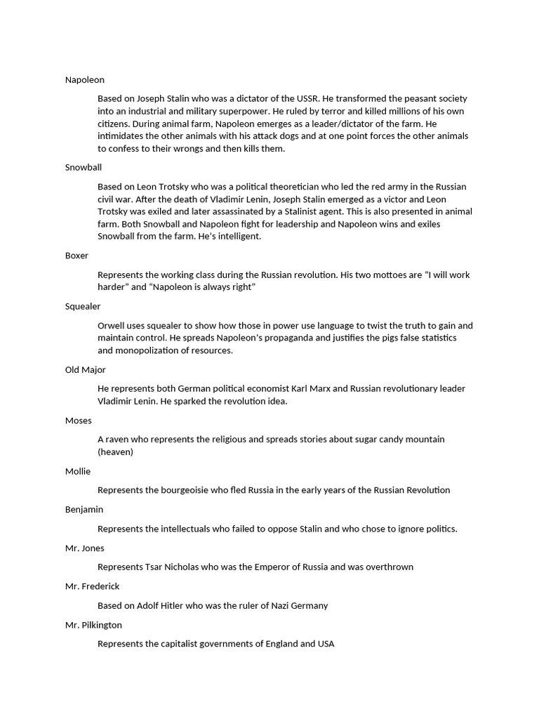 Animal Farm Character Representations | PDF