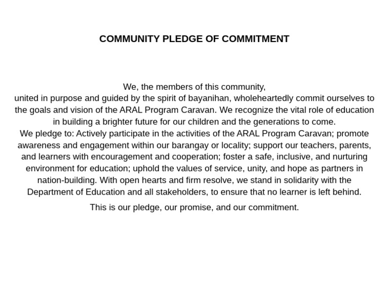 Community Commitment to ARAL Program | PDF