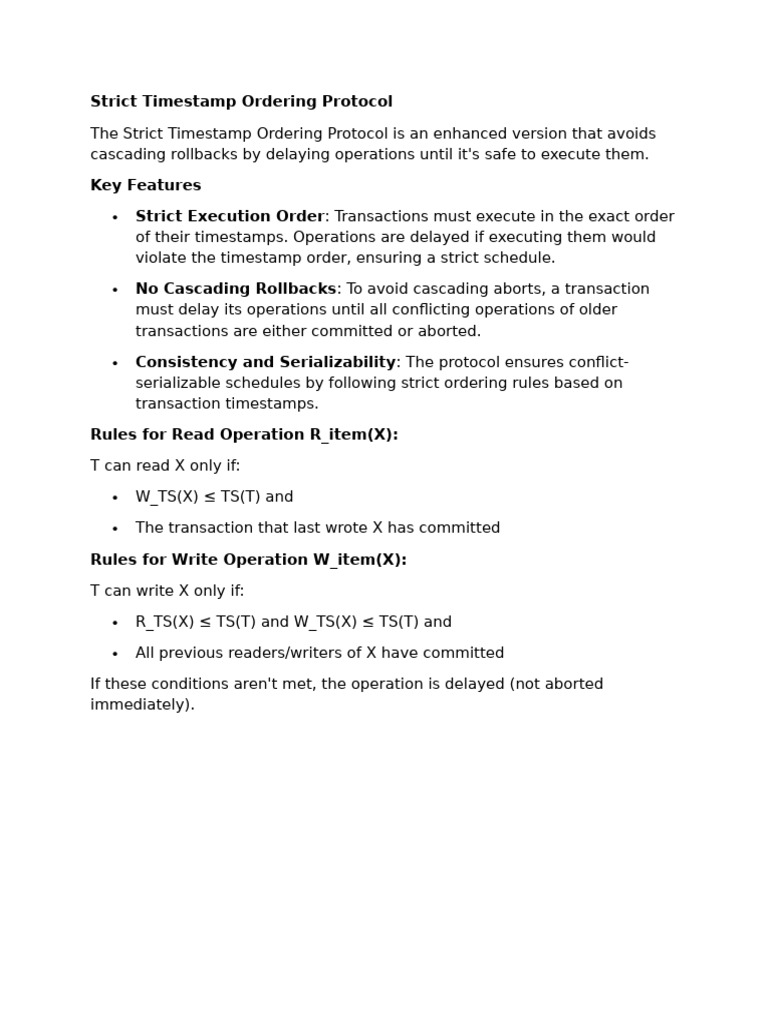 Strict Timestamp Ordering Protocol | PDF