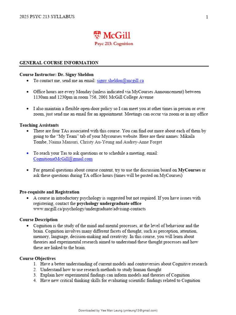 2025 PSYC 213 Course Syllabus | PDF | Thought | Textbook