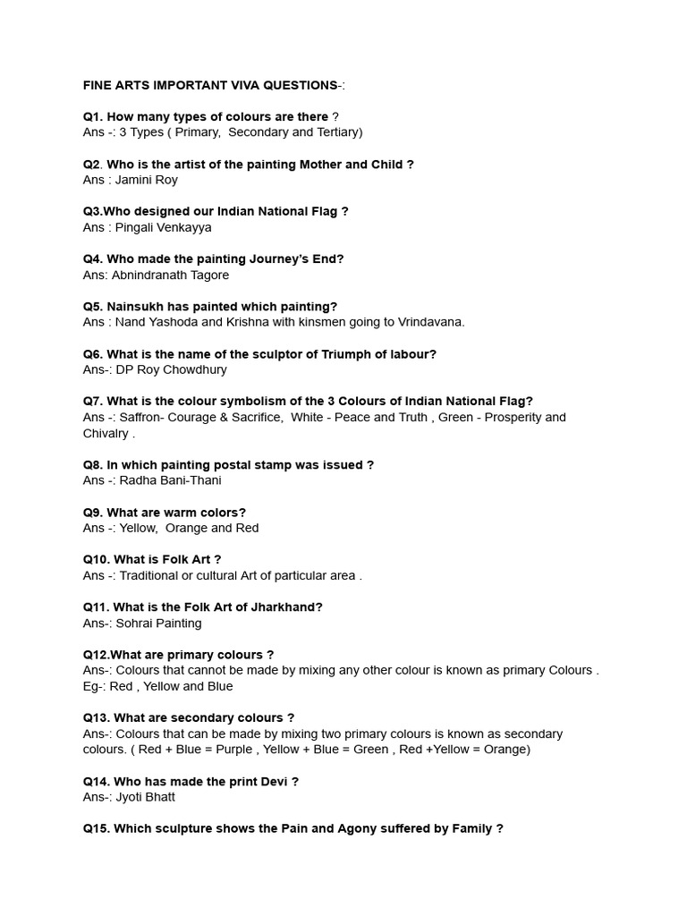 Essential Fine Arts Viva Questions | PDF | Paintings | Plastic Arts