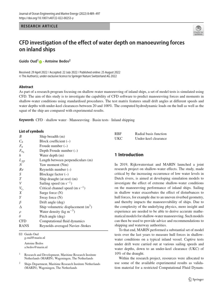 CFD Investigation of the Effect of Water Depth on Manoeuvring Forces on ...