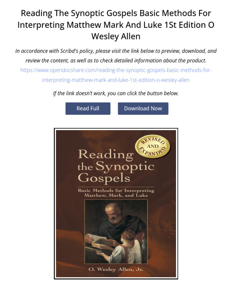 Reading The Synoptic Gospels Basic Methods For Interpreting Matthew ...