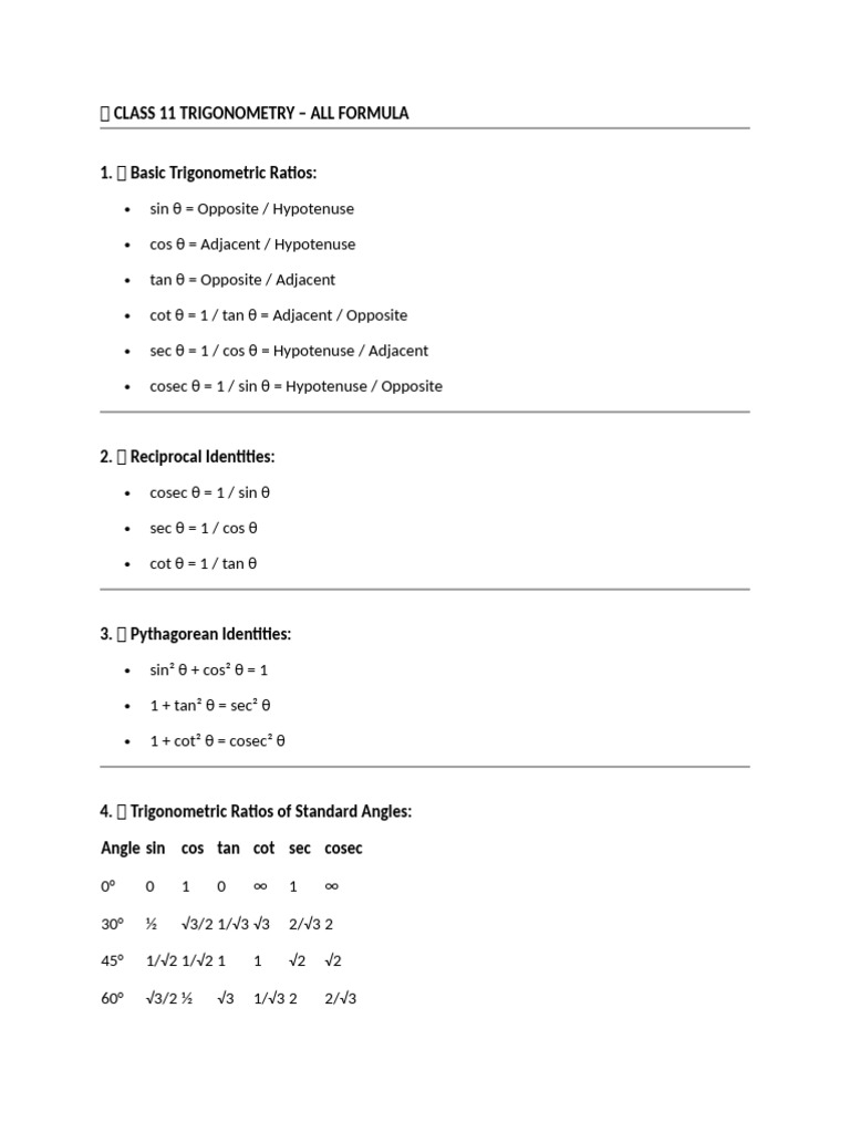 Formulas | PDF | Trigonometric Functions | Trigonometry