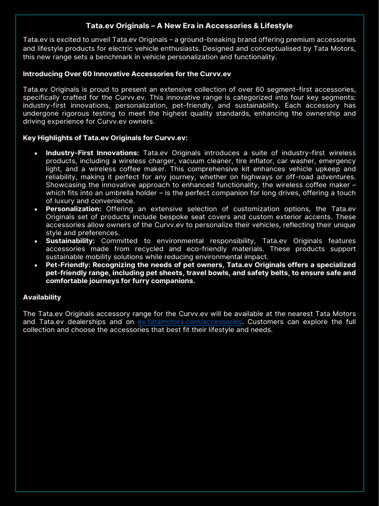 Note on Tata.ev Originals | PDF | Electric Vehicle | Automotive Industry