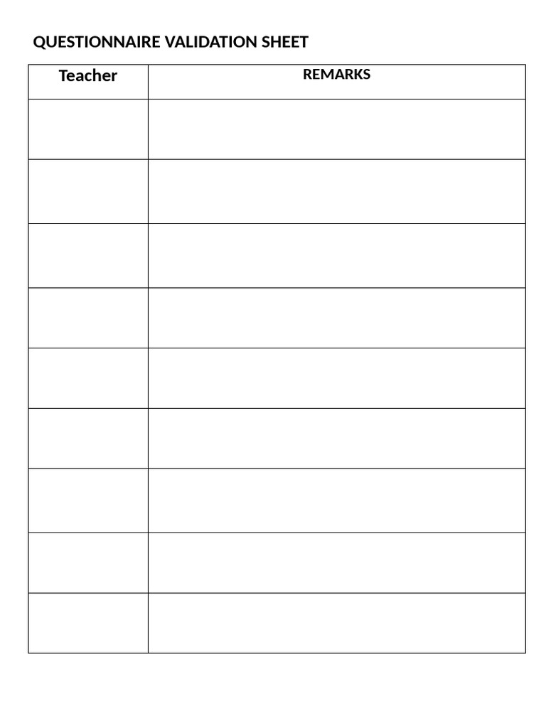 Research Questionnaire Validation Sheet | PDF