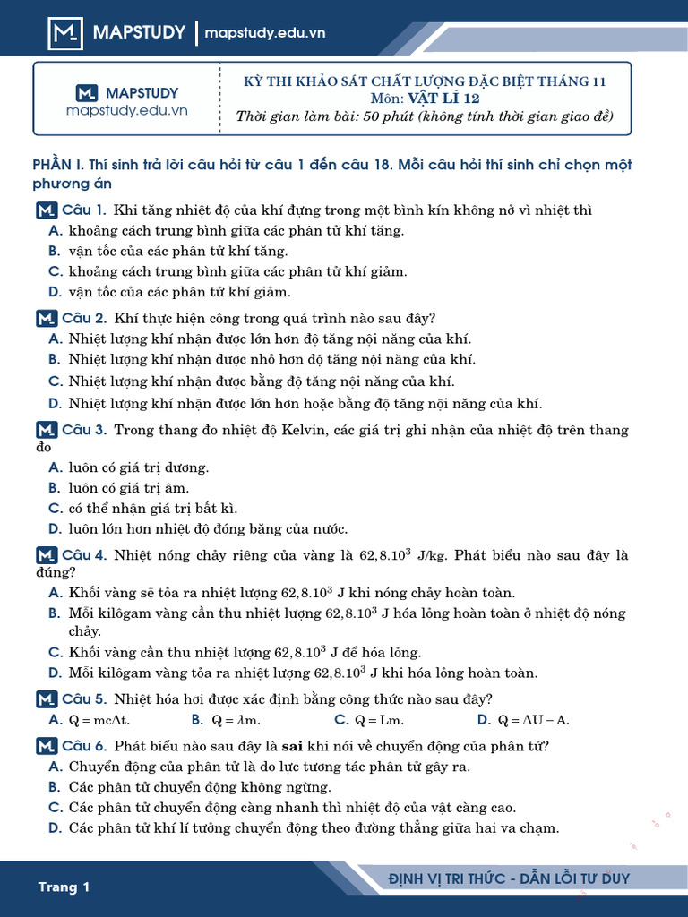 Tai Lieu - de KSCL Dac Biet Thang 11 - Mon Vat Li 1763462455675 | PDF