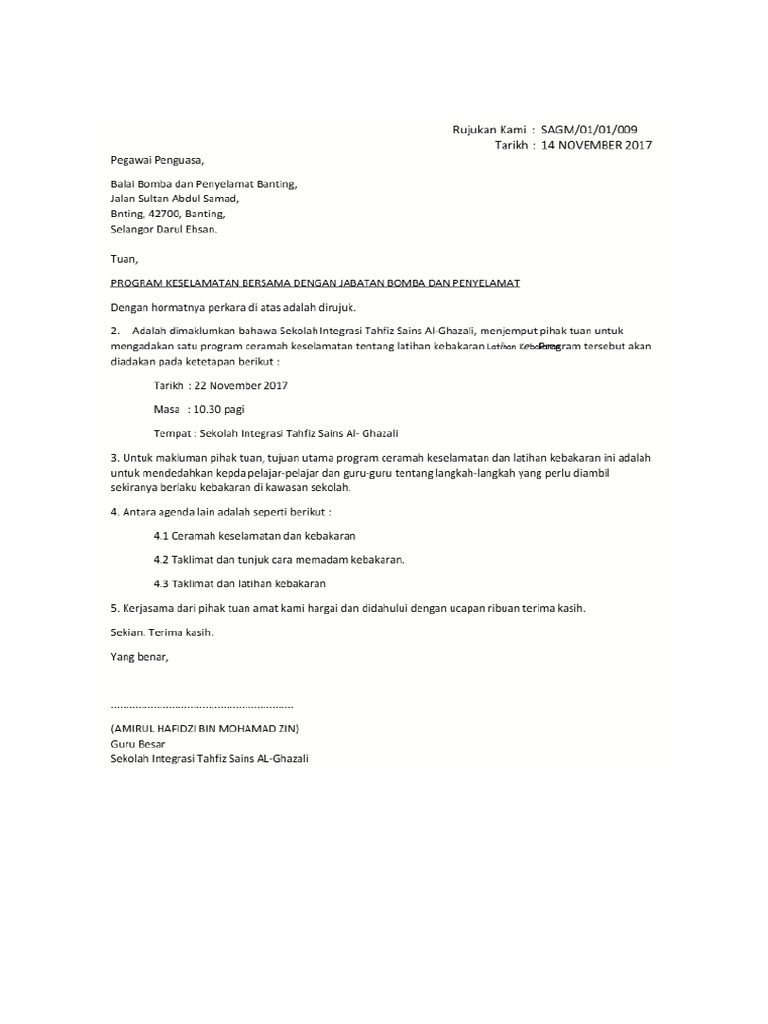 Surat Mohon Bomba Untuk Fire Drill | PDF