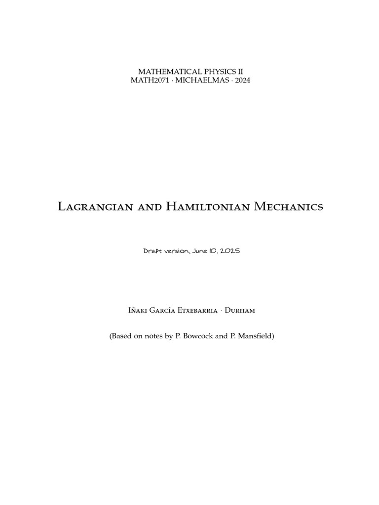 Langerian and Hamilton Mechanics | PDF | Lagrangian Mechanics ...