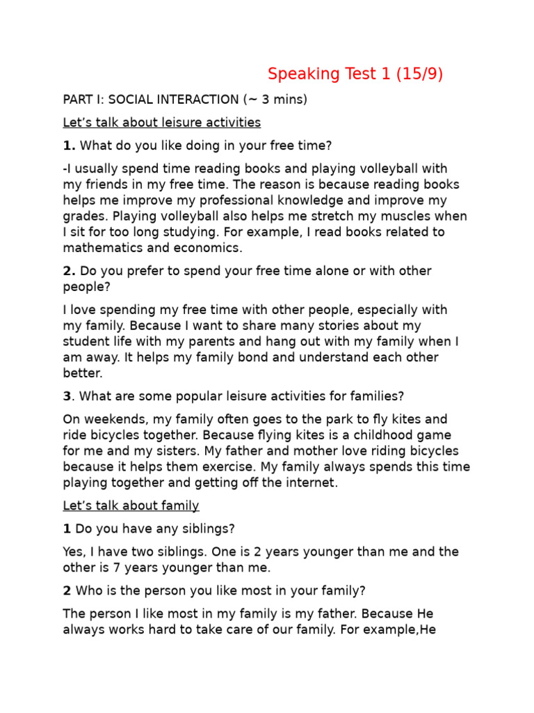 Speaking Test 1 | PDF | Pet | Cats