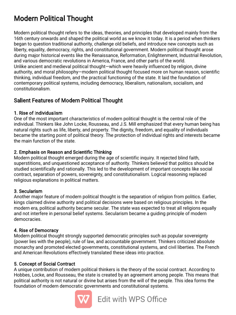 Key Concepts of Modern Political Thought | PDF | Political Philosophy ...