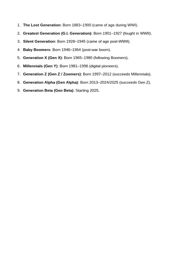 Generation Timeline | PDF