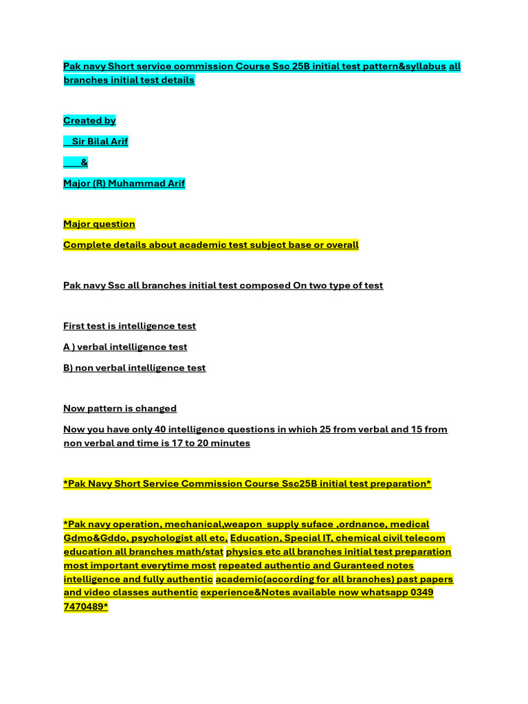 Pak Navy SSC 25B Test Pattern & Syllabus | PDF