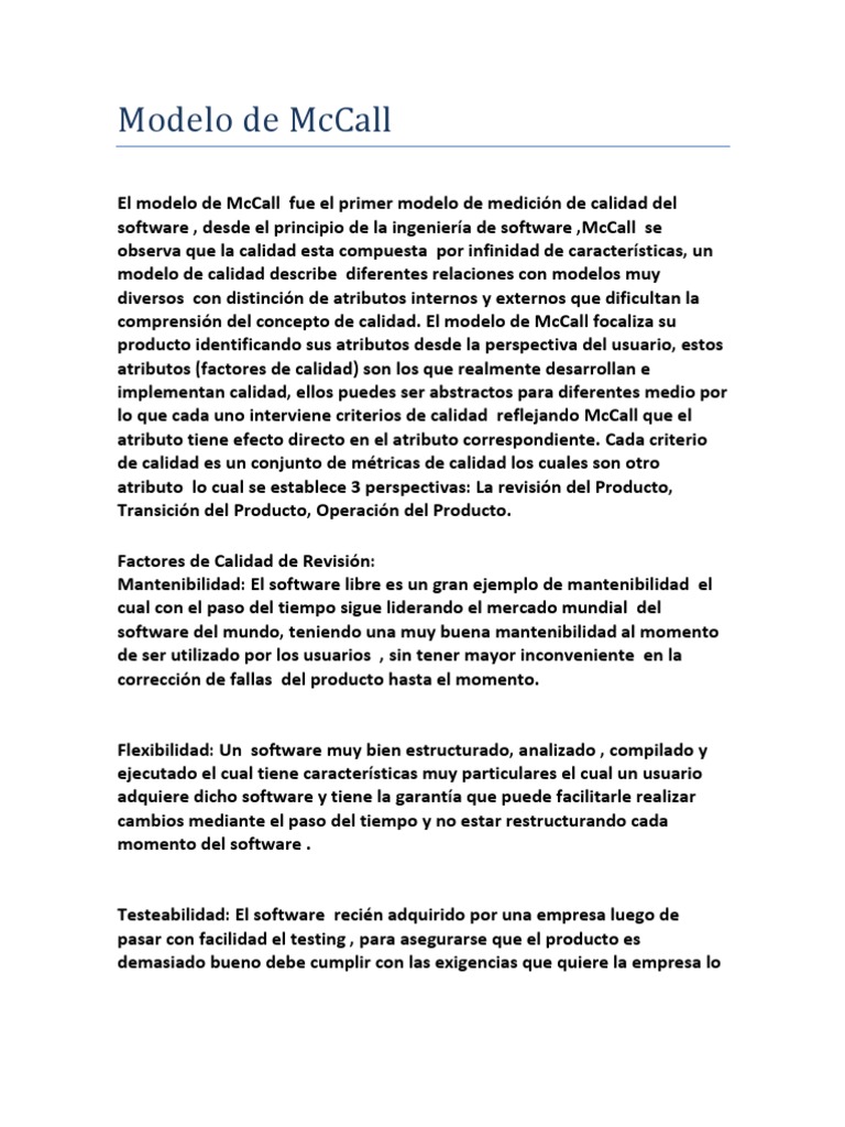 Factores de Calidad según McCall | PDF | Software | Producto (Negocio)