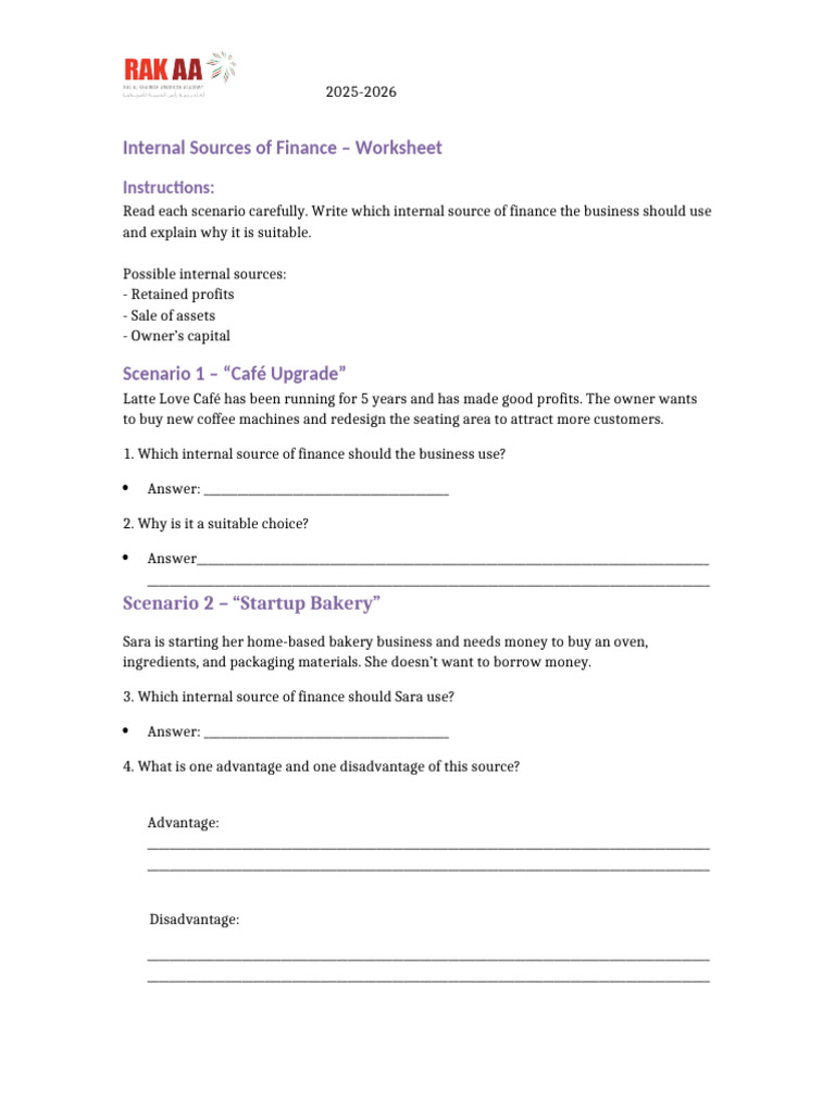 Internal Sources of Finance Worksheet | PDF | Chess | Chess Theory