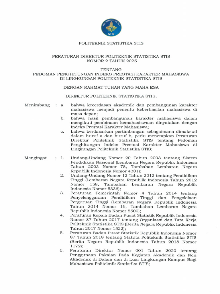 Pedoman Indeks Prestasi Karakter Mahasiswa | PDF
