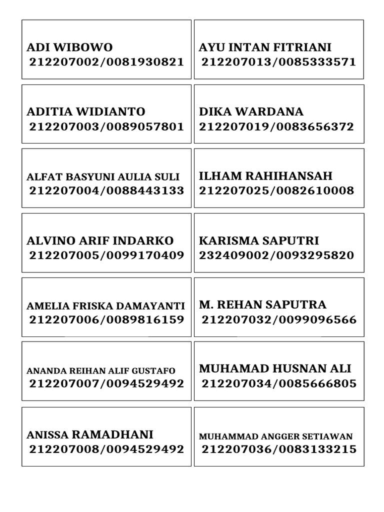 Student List with IDs and Names | PDF