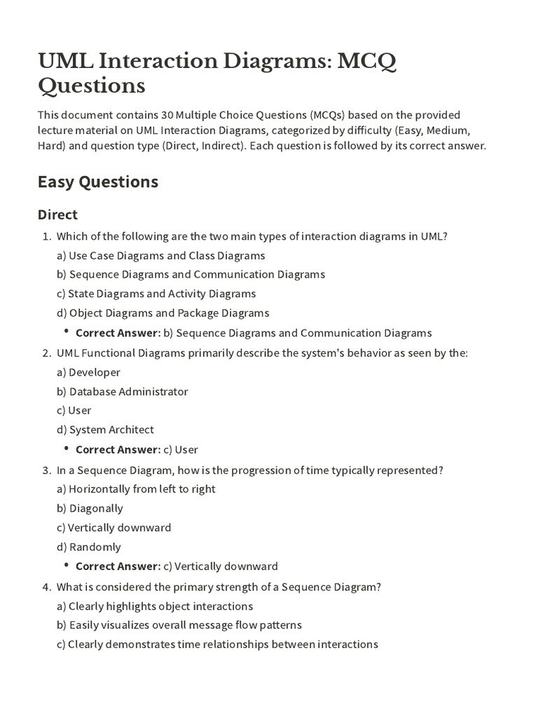 UML Interaction Diagrams MCQ Questions | PDF | Unified Modeling ...