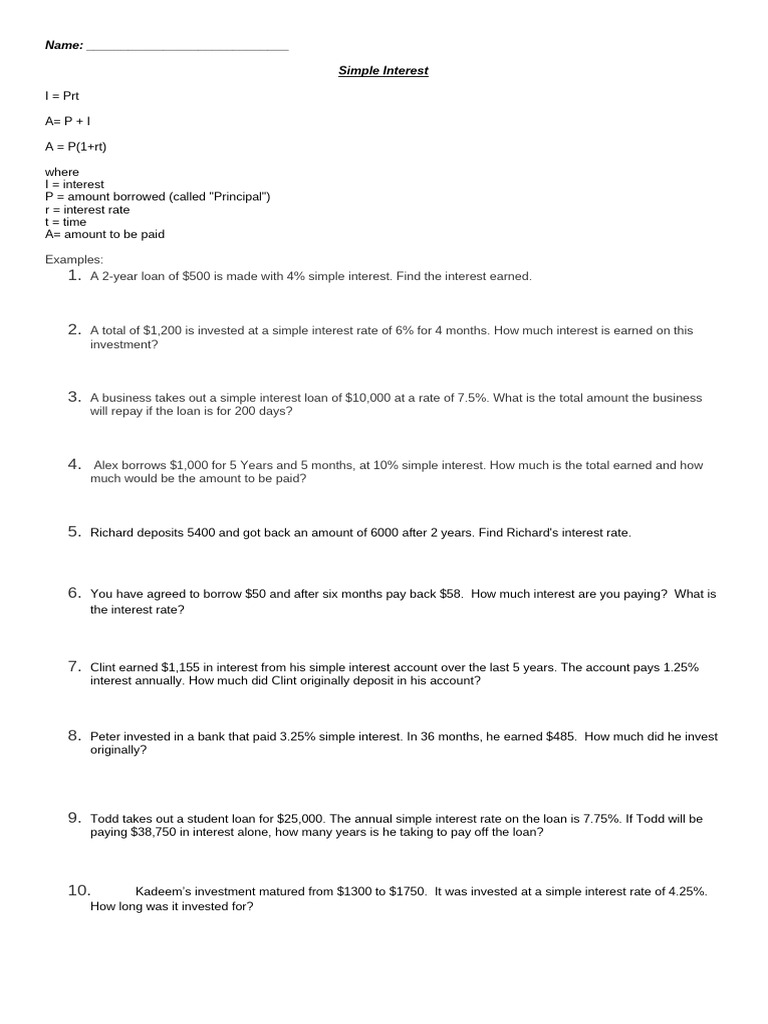 Simple Interest Lesson | PDF