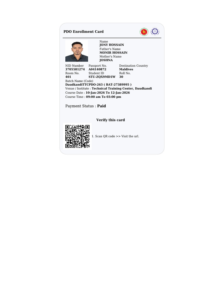 Bmet Nfc Card for Jony Hossain 1954854 | PDF