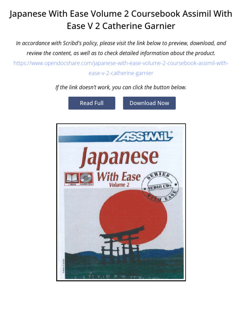 Japanese With Ease Volume 2 Coursebook Assimil With Ease V 2 Catherine ...