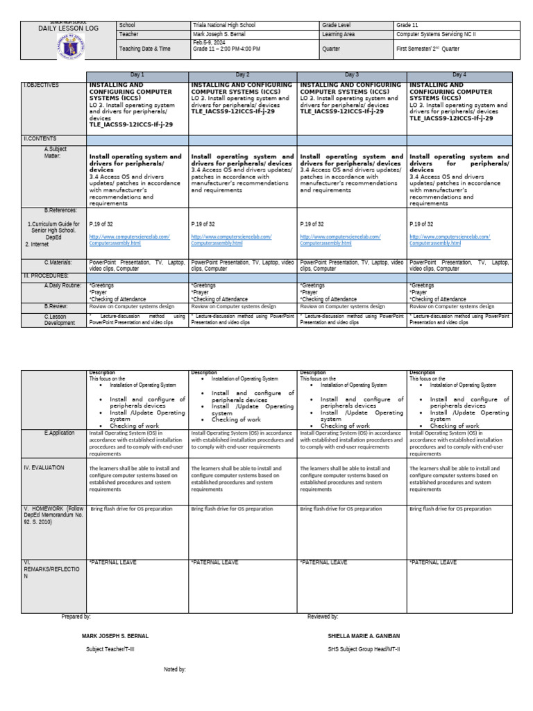 DLL-CSS Feb 5-9, 2024 Grade11 | PDF | Operating System | Computer Architecture