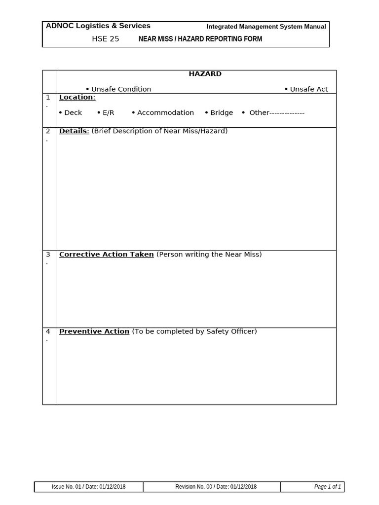 ADNOC Near Miss Hazard Reporting Form | PDF