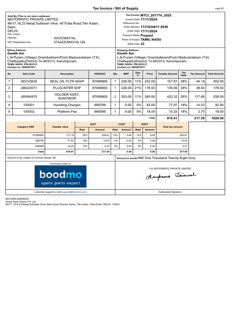 Boodmo Invoice MTCI 201774 2025 | PDF | Public Finance | Taxation