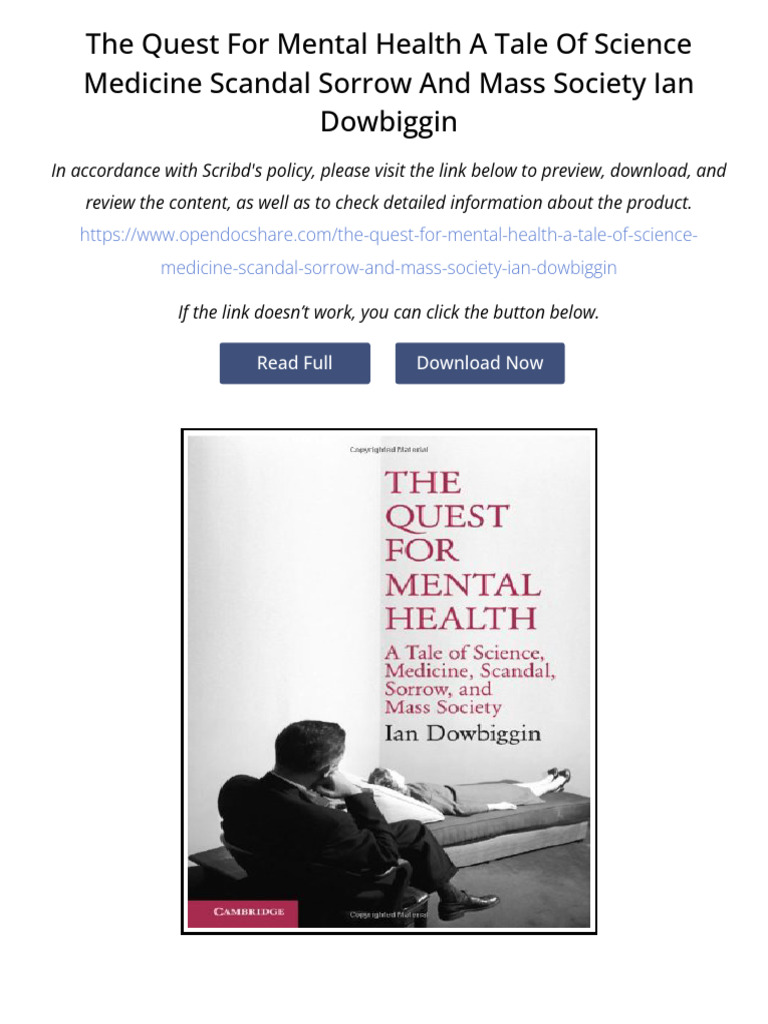 The Quest For Mental Health A Tale Of Science Medicine Scandal Sorrow ...