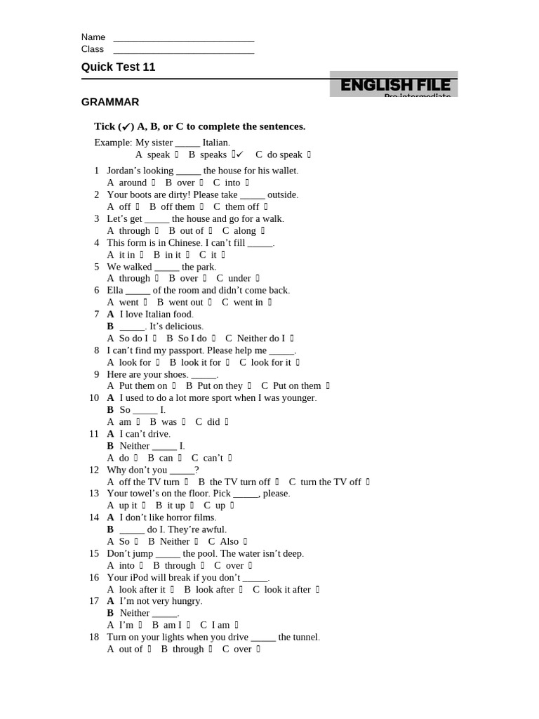 EF3e Preint Quicktest 11 | PDF