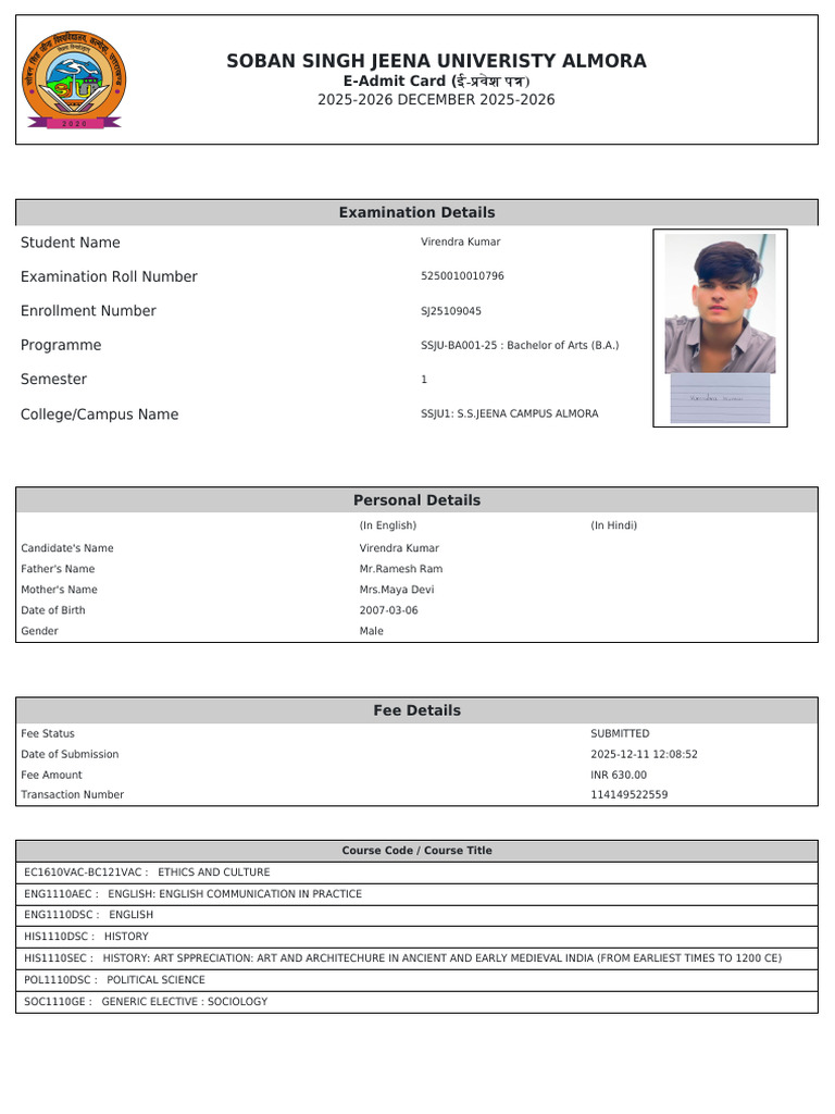 Admit Card | PDF